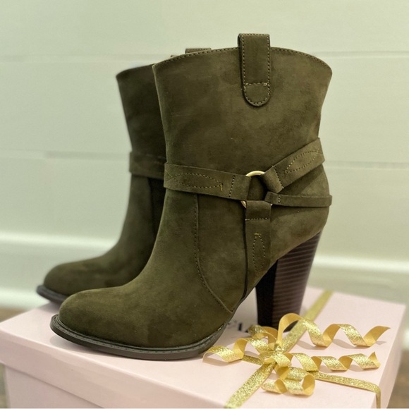 JustFab | Shoes | Nwt Justfab Raney Olive Suede Heel Booties | Poshmark
